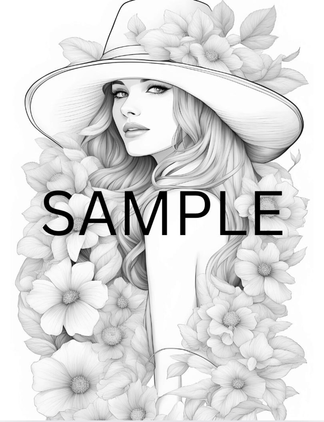 Coloring Pages PDF of Adult Flower Girls in Summer Hats,52 Detailed ...