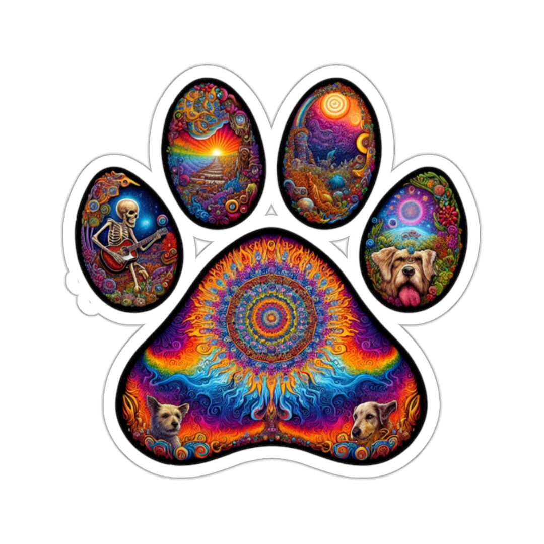 Psychedelic Sticker, Pet Paw Print Decal, Vinyl Sticker, Hydroflask ...