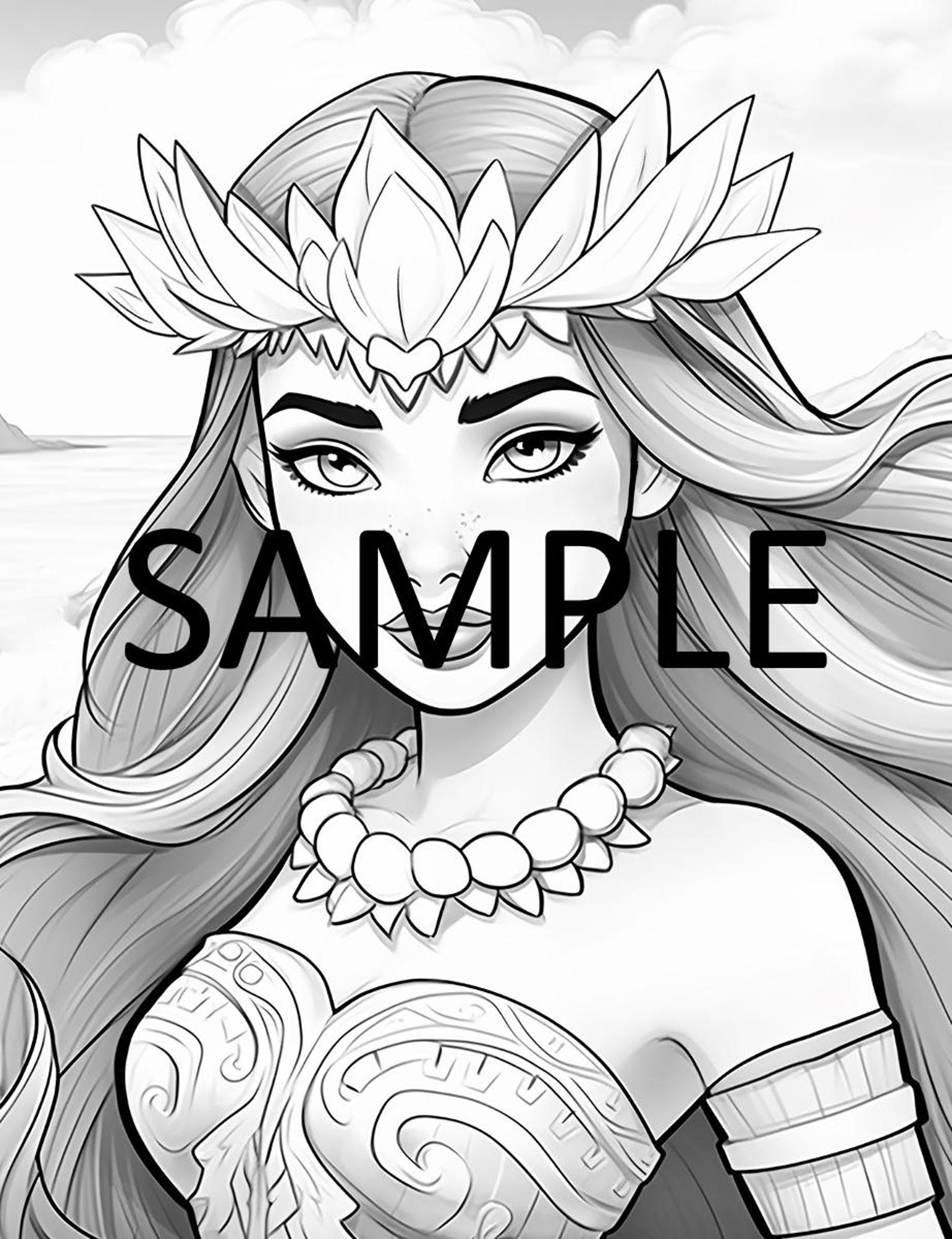 Polynesian Princess Coloring Pages, Kids & Adults Art Activity (PDF) - Etsy