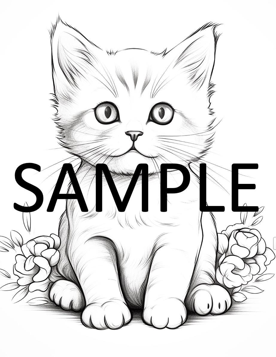 Coloring Pages PDF of Kittens, 105 Cat Themed Printable Pages, Feline ...