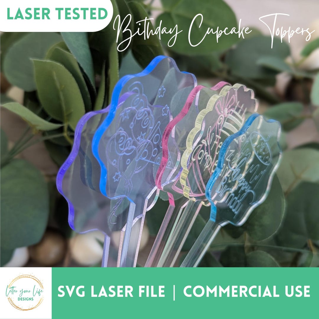 Cupcake Cake Topper Birthday Celebration SVG Files for Lasers Cricut ...