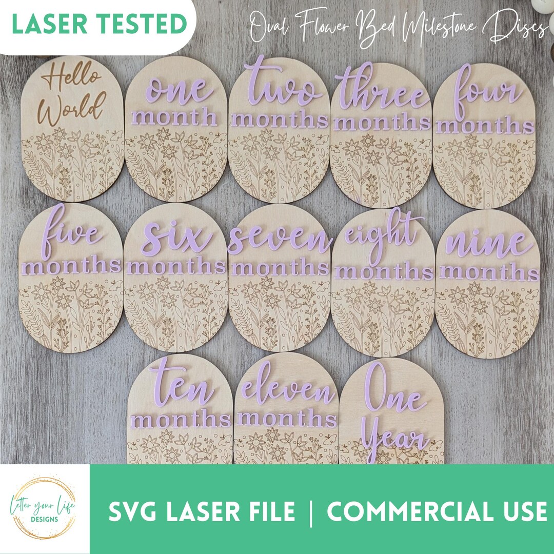 Floral Baby Milestone Discs SVG, Engraved Flower Bed Design (digital ...