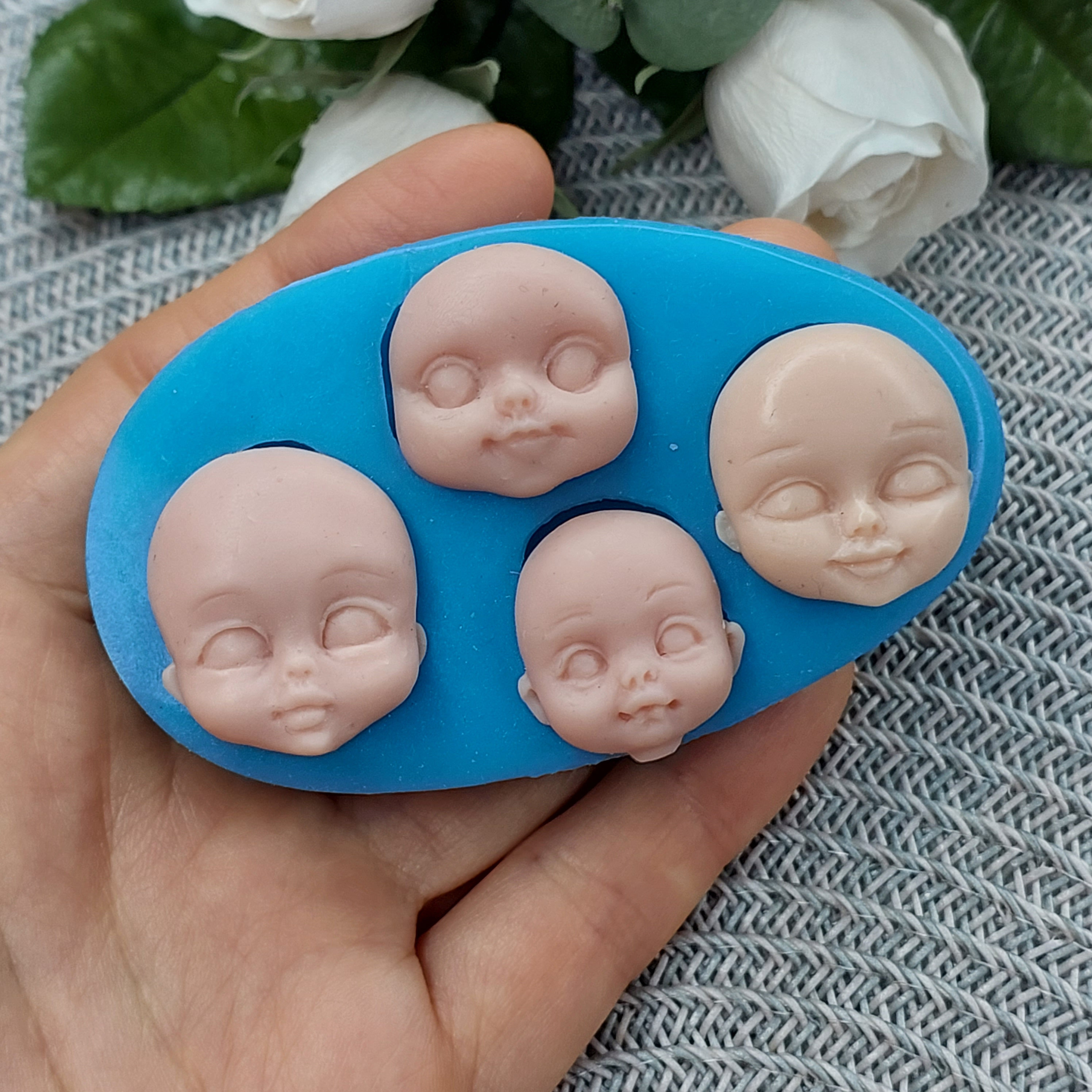 Silicone Face Mold, Silicone Mold 4-faces of Doll for Clay, Doll Face ...