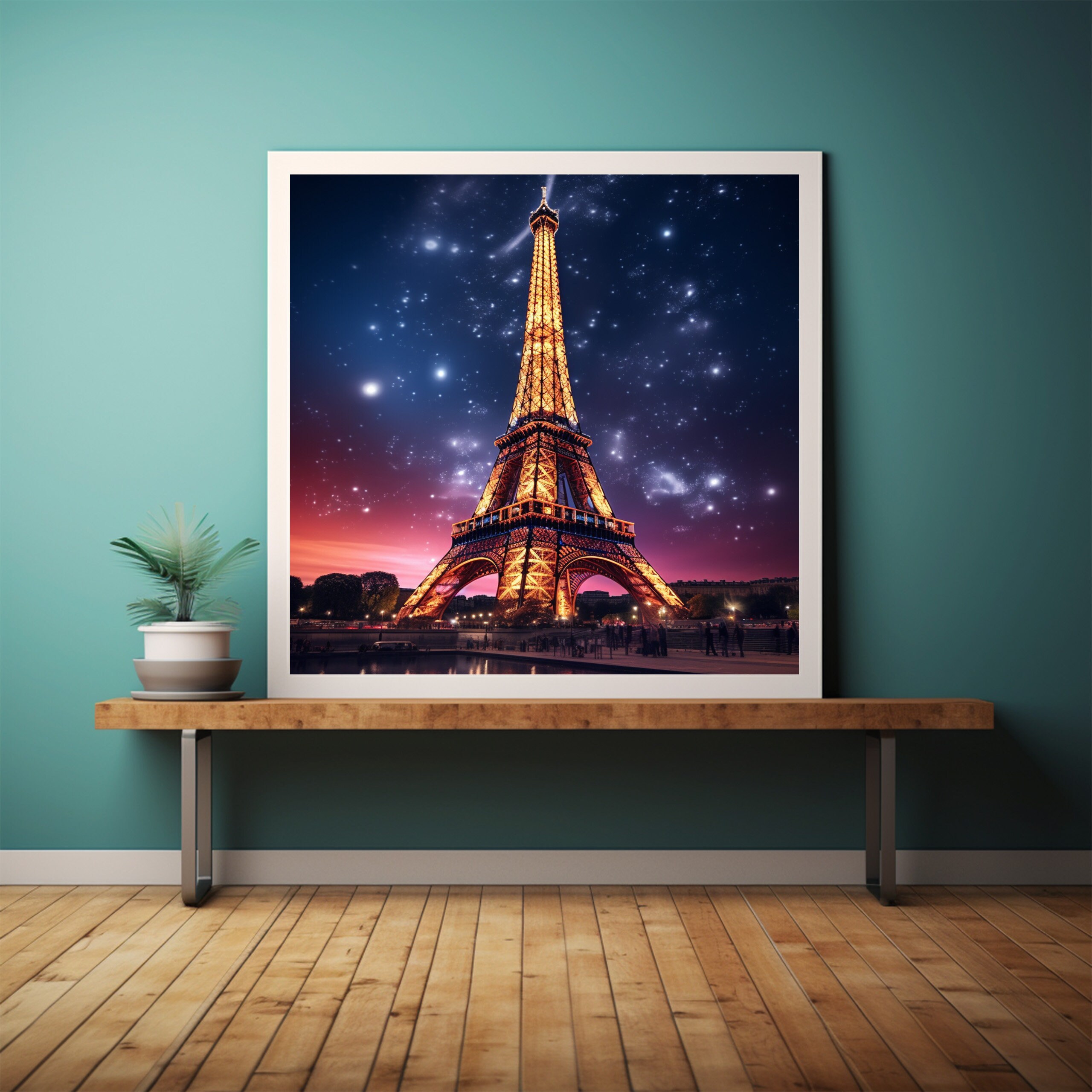 Eiffel Tower at Star Sky Night Poster Paris France Night Wall - Etsy