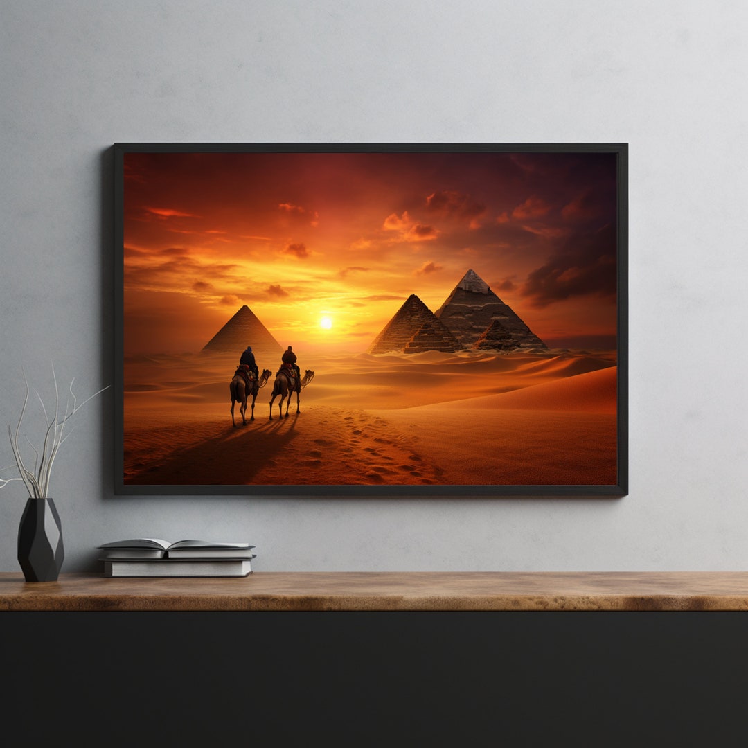 Pyramids of Giza Wall Art, Egypt Travel Poster, Giza Pyramid Print ...