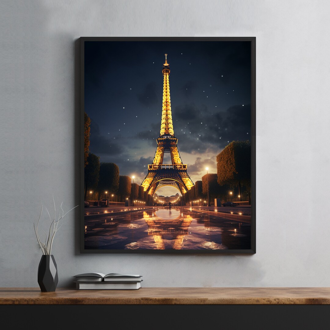 Eiffel Tower at Night Poster, Night Paris France Wall Art, Paris Night ...