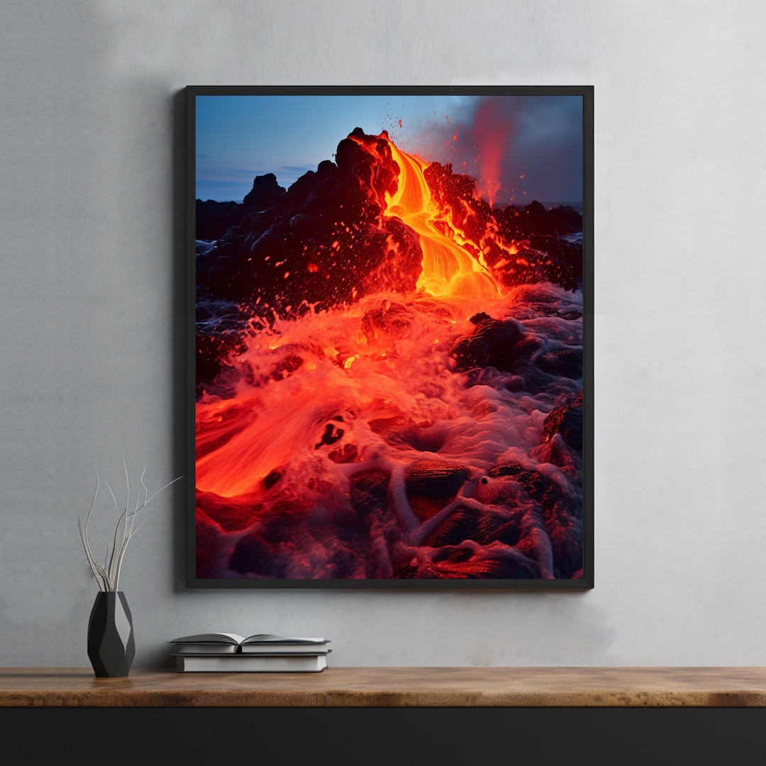 Volcano Lava Burst Wall Art, Erupting Volcano With Burst Lava Home ...