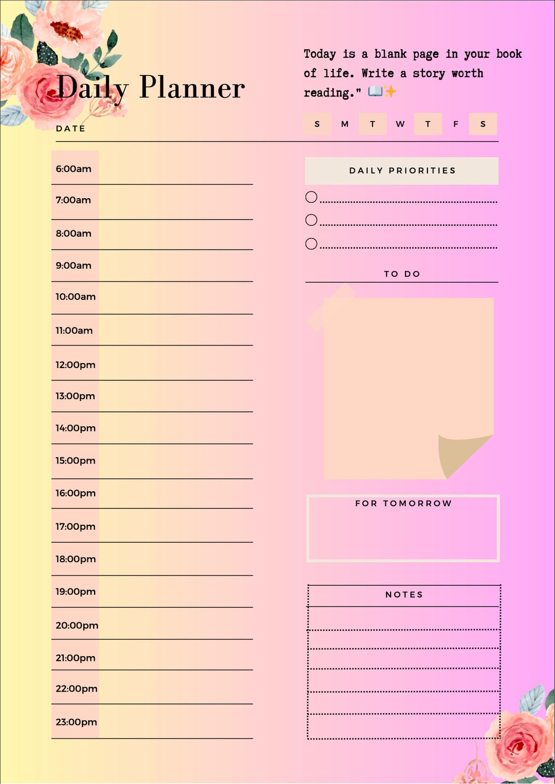 Floral Daily Planner Printable Printable Day Planner Planner - Etsy