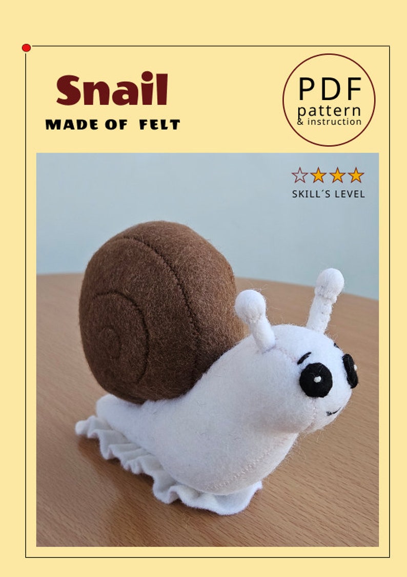 Felt Snail PDF Pattern - PDF Sewing Pattern + Tutorial Step by Step ...