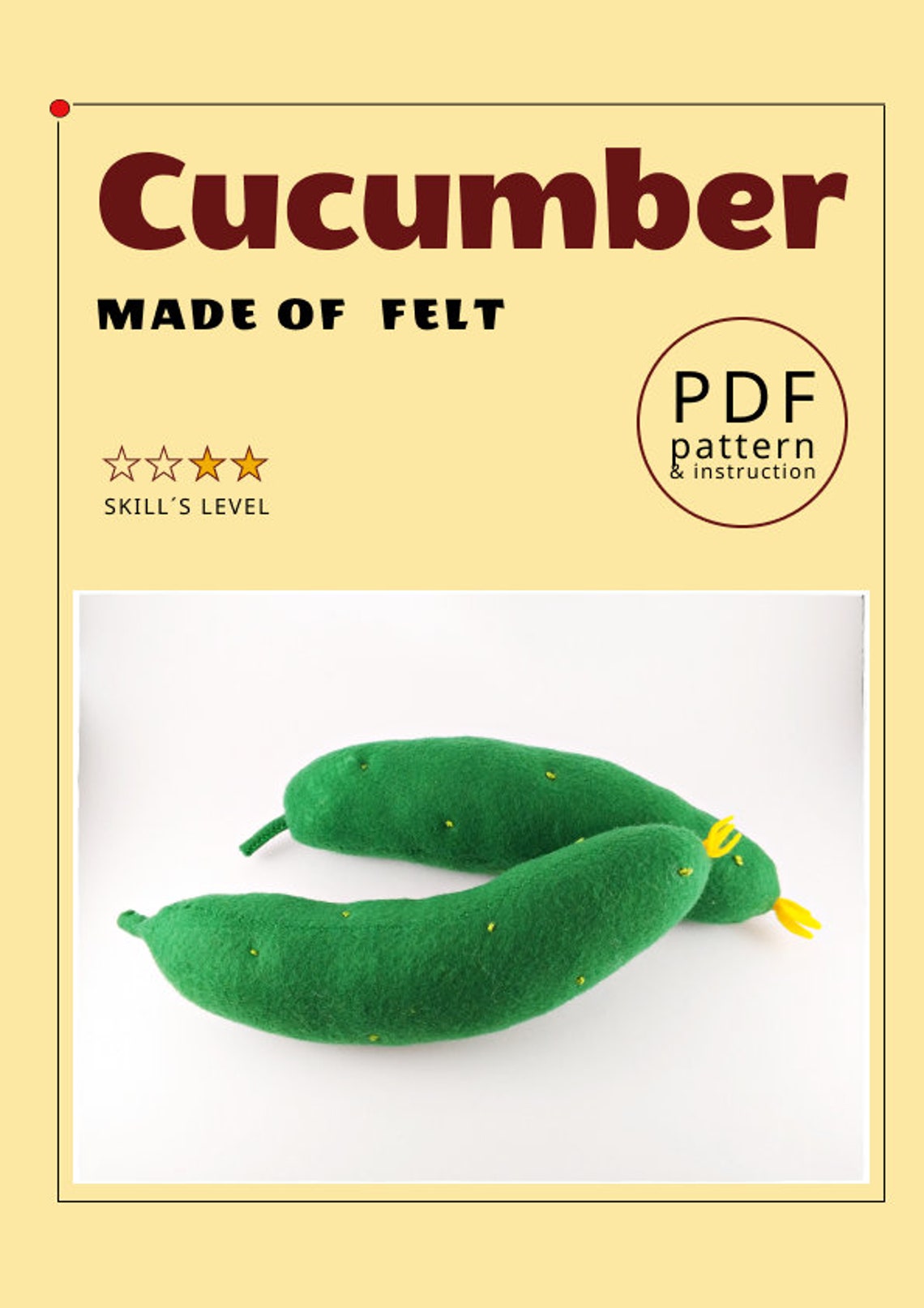 Felt Cucumber PDF Pattern - PDF Sewing Pattern + Tutorial Step by Step - Play Food in Real Size ...