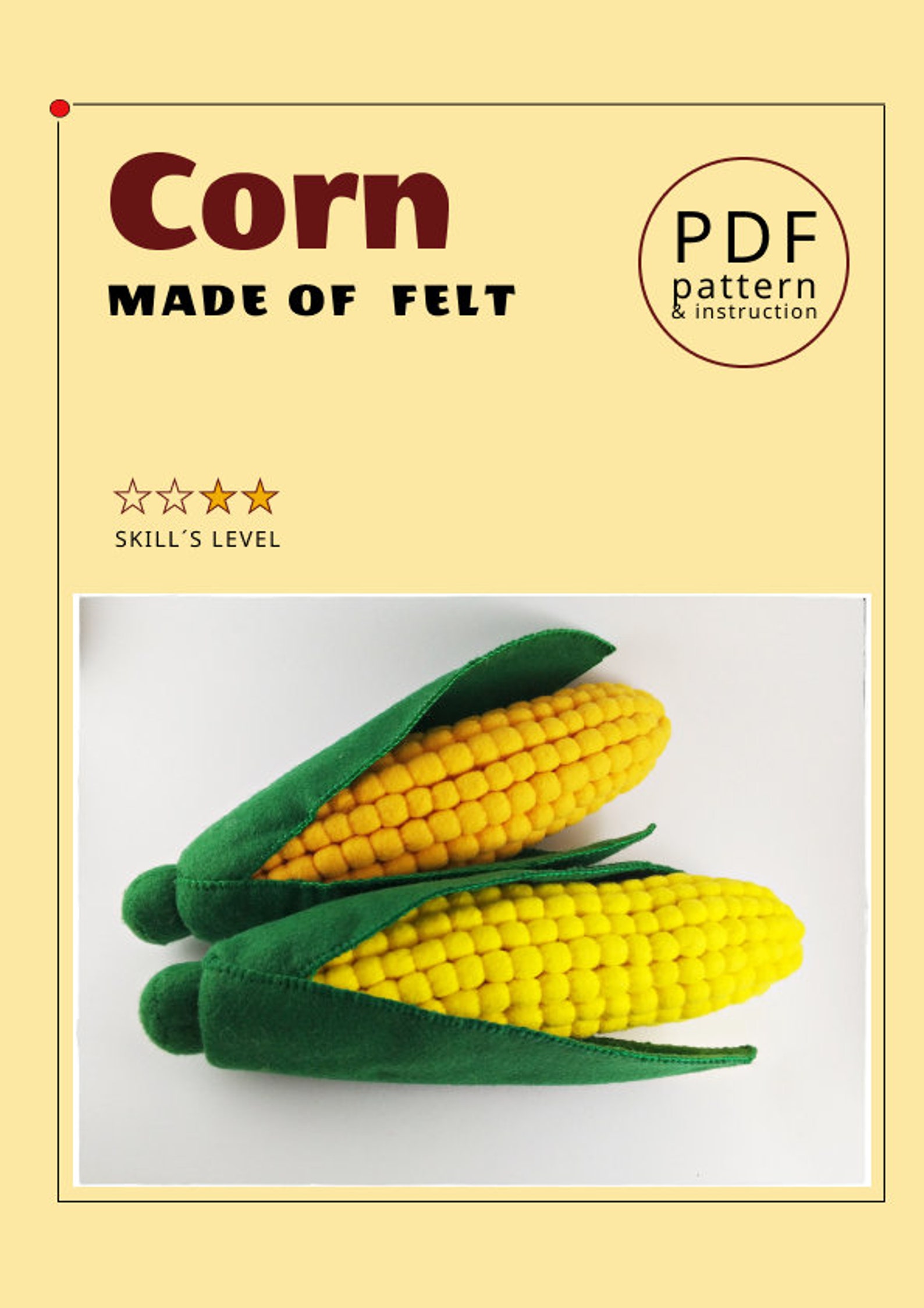 Felt Corn PDF Pattern PDF Sewing Pattern Tutorial Step by Step Play ...