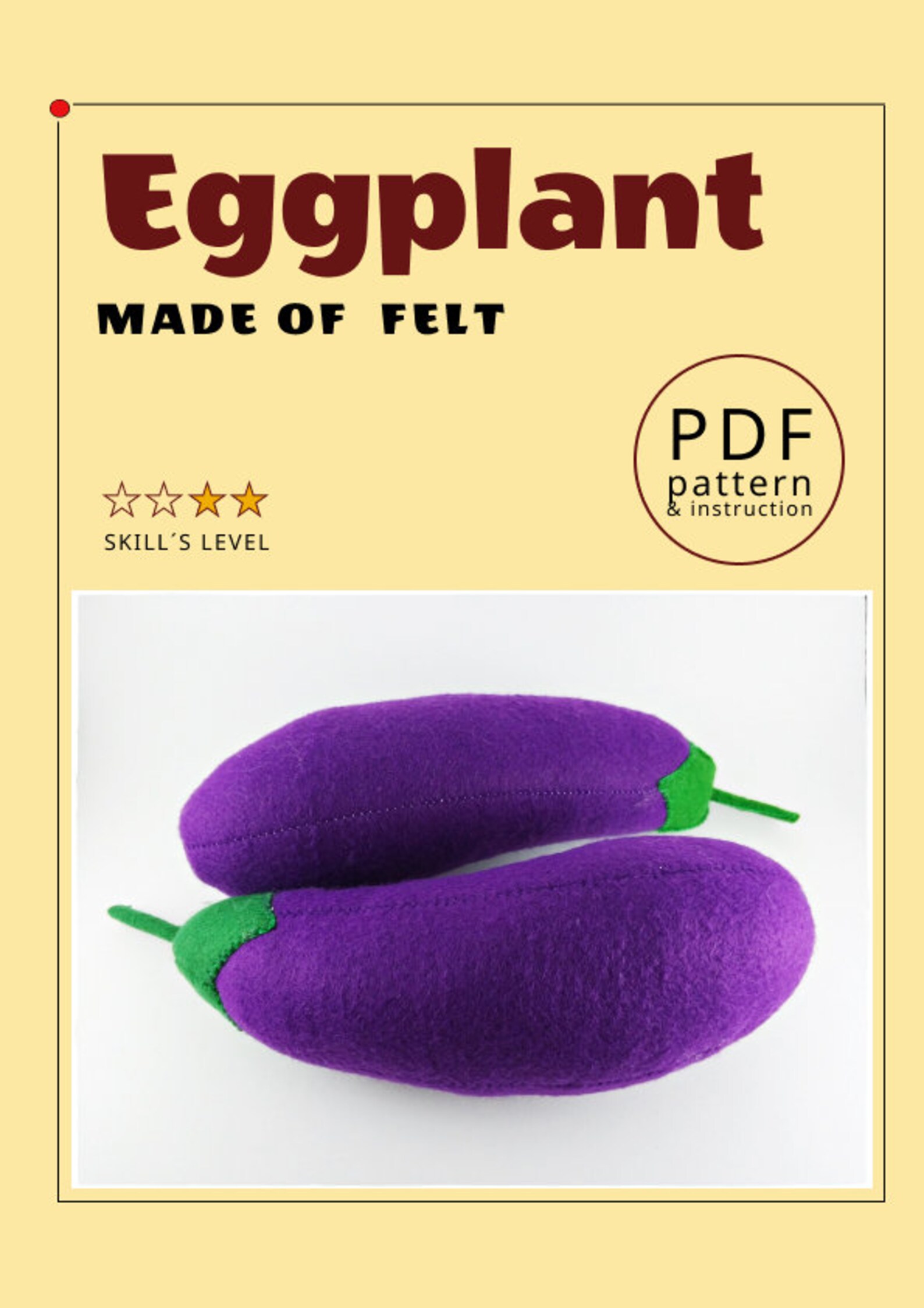 Felt Eggplant PDF Pattern PDF Sewing Pattern Tutorial Step by Step Play Food in Real Size - Etsy