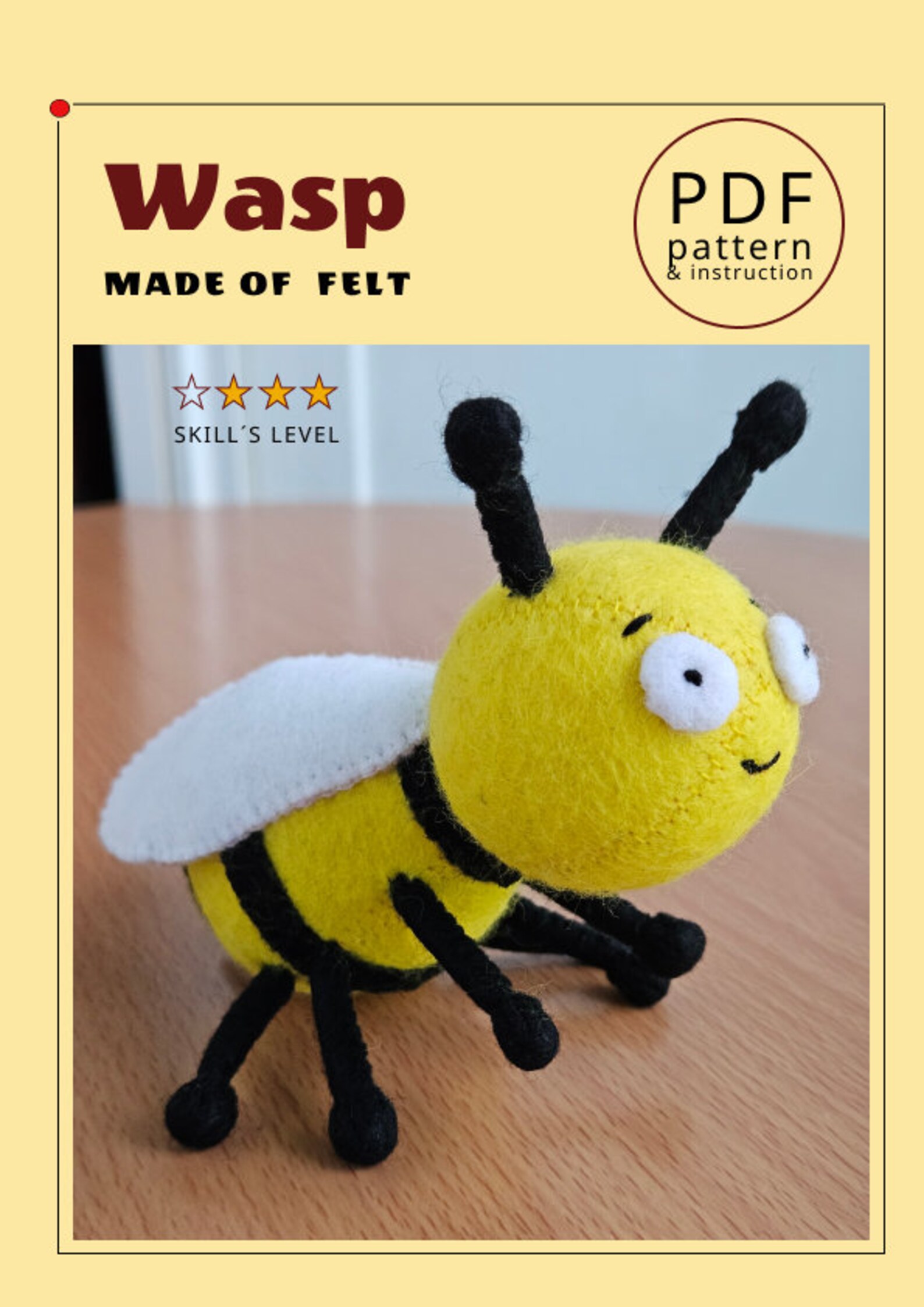 Felt Wasp PDF Pattern - PDF Sewing Pattern + Tutorial Step by Step - Play Insects Decor - Etsy
