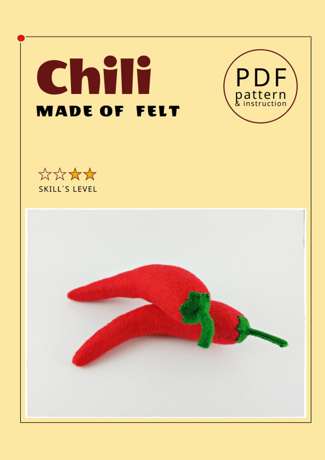 Chili PDF Pattern - Felt Fruits Sewing Pattern + Tutorial Step by Step ...