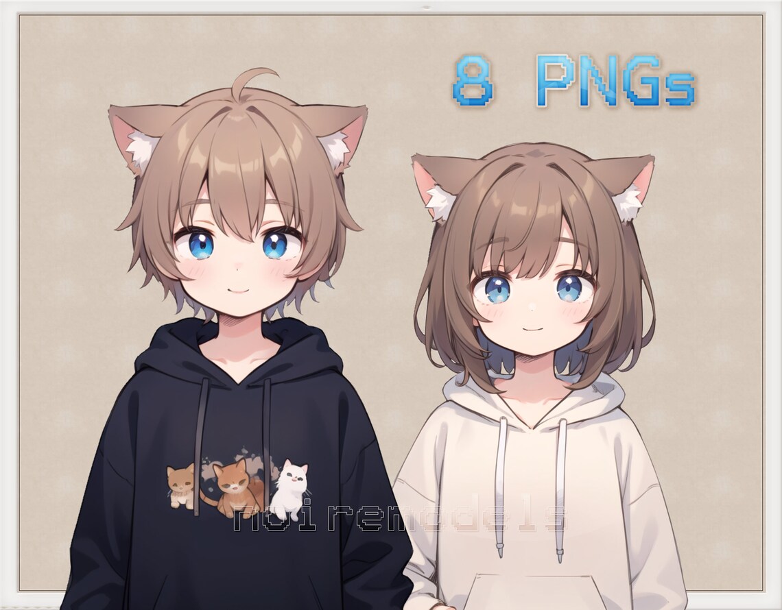 Cat Boy and Girl Pngtuber Pack Brown Hair and Blue Eyes Twitch, Youtube ...