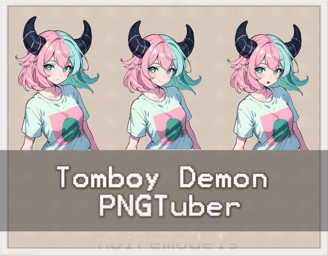 Cute Tomboy Demon Girl Pngtuber - Ready to Use - Premade Vtuber - 2D ...