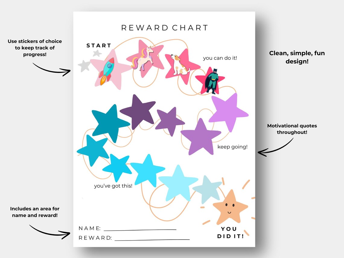 Stars Reward Chart, Toddler Reward Chart, Reward Chart Printable, Kids Routine Chart, Printable ...