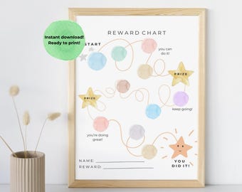 Stars Reward Chart, Toddler Reward Chart, Reward Chart Printable, Kids Routine Chart, Printable ...