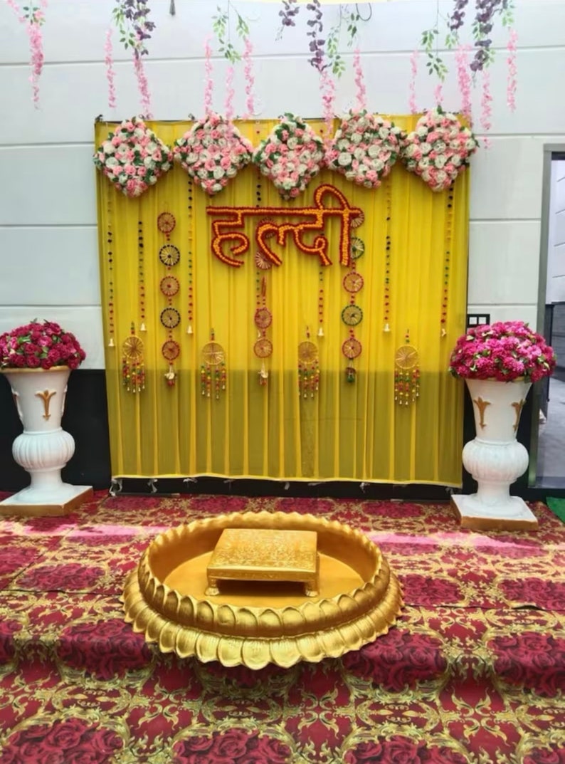 Fiber Lotus Flower Haldi Mehndi Iron Base Tub Urli for Wedding Decor ...