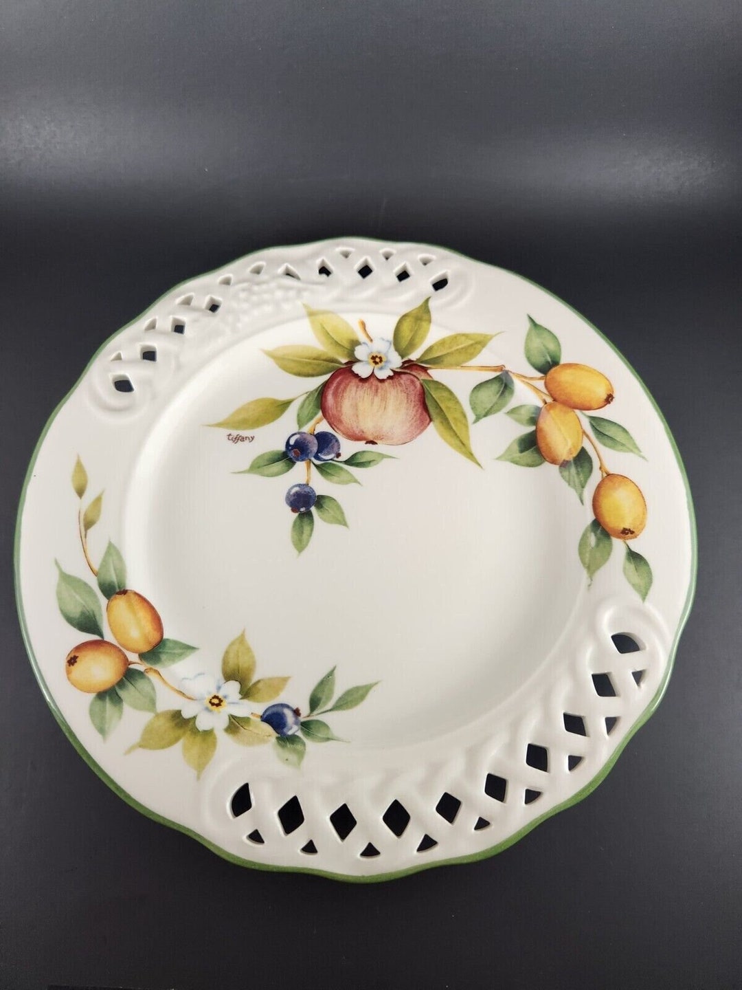 Tiffany Brunelli Plate Italian Made Lattice Cut Flower and Fig - Etsy