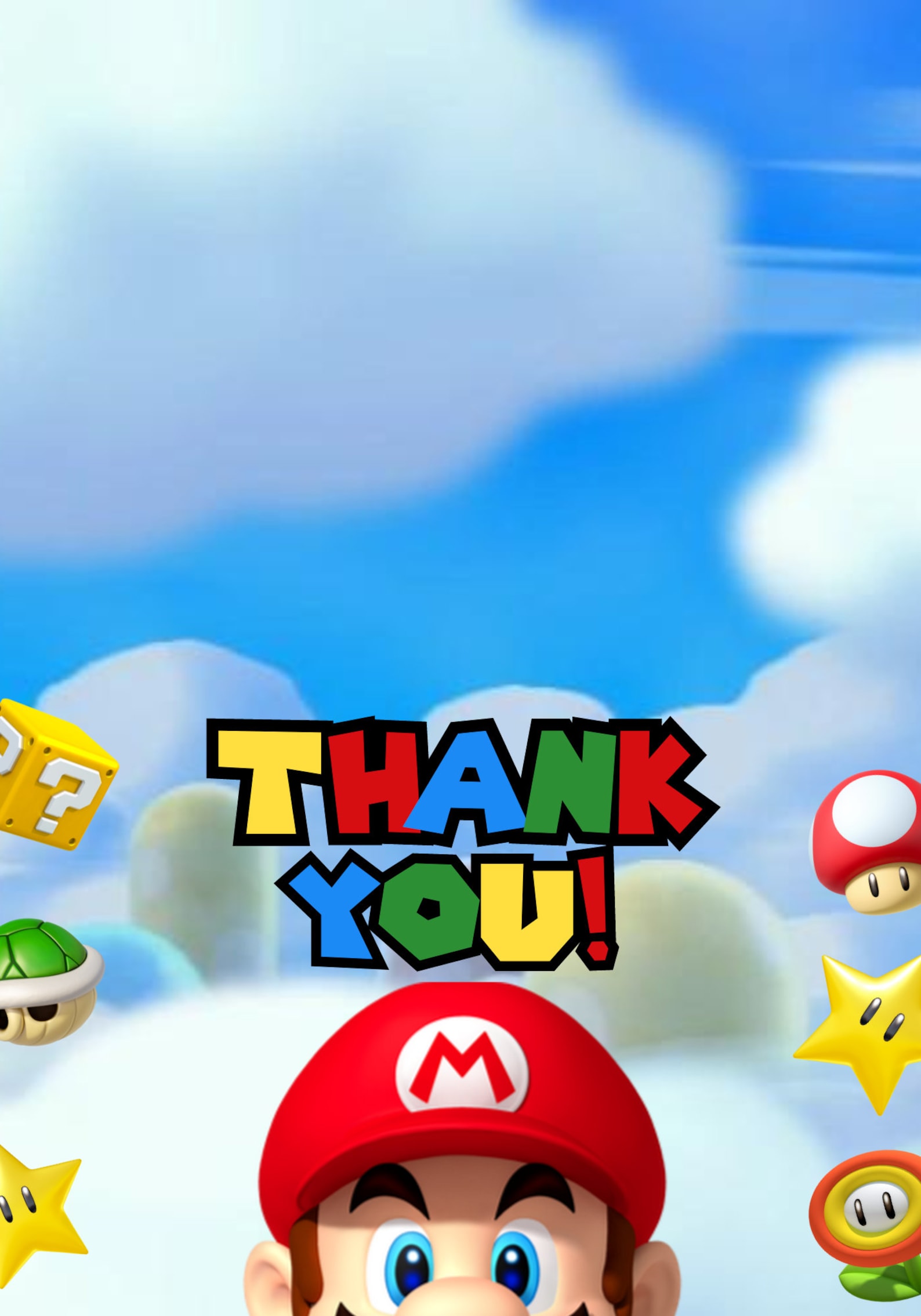 SUPER MARIO THANK You Card Mario Boys Birthday Super Mario Thank You ...