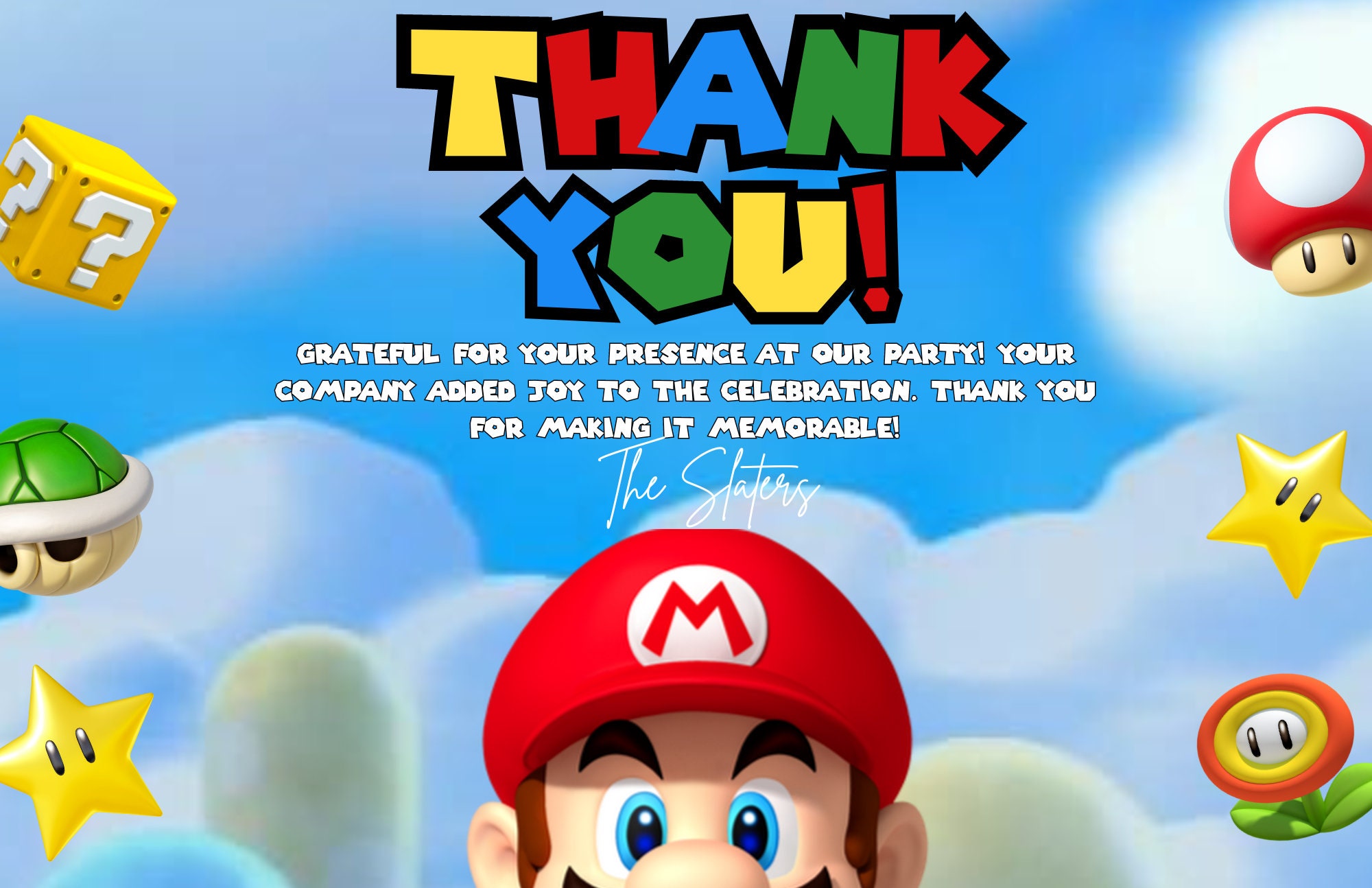SUPER MARIO THANK You Card Mario Boys Birthday Super Mario Thank You Editble Mario Thank You ...