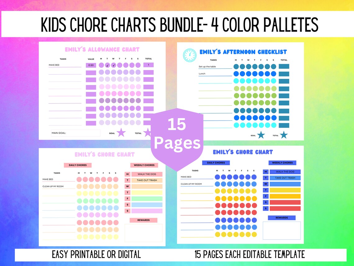 Editable Kid's Chore Chart, Chore Chart Bundle, Kids Financial Chart ...