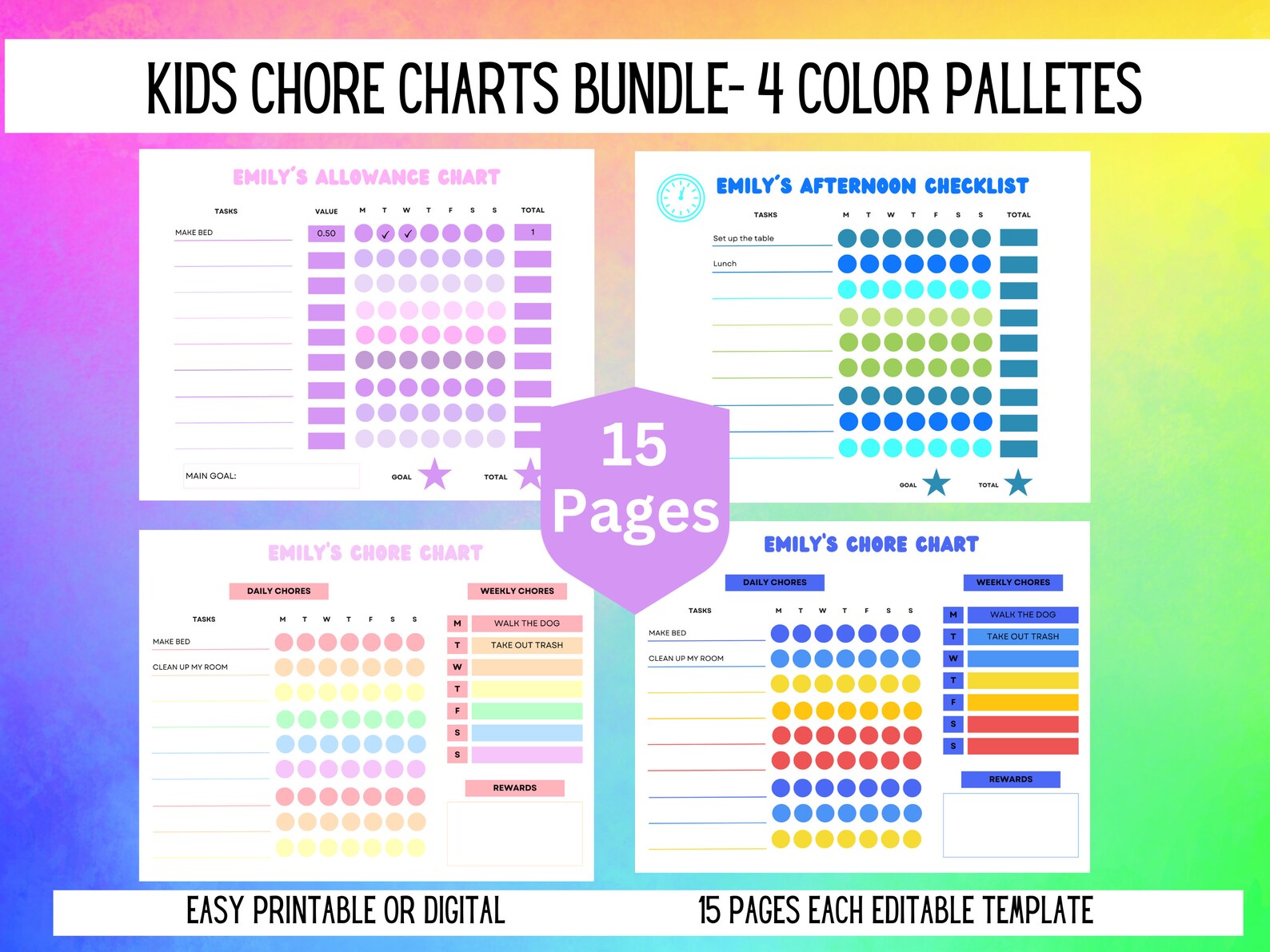 Editable Kid's Chore Chart, Chore Chart Bundle, Kids Financial Chart ...