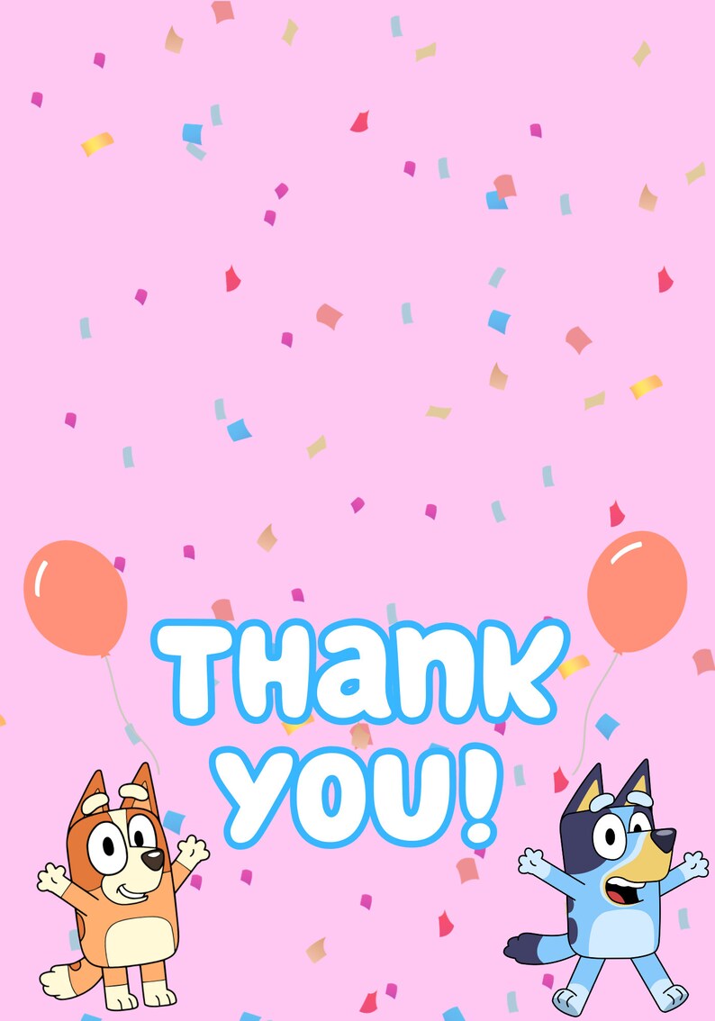 BLUEY THANK YOU Card Bluey Birthday Theme Party Thank You Card Bluey ...