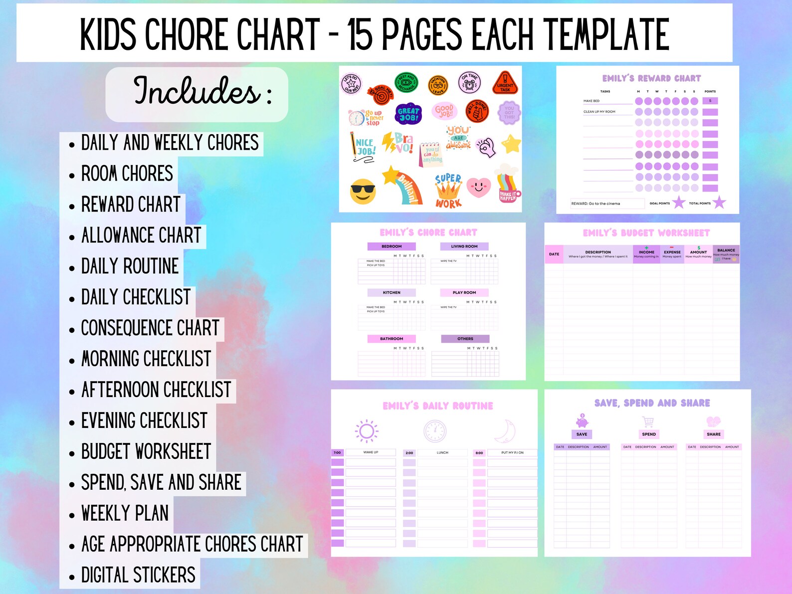 Editable Kid's Chore Chart, Chore Chart Bundle, Kids Financial Chart ...
