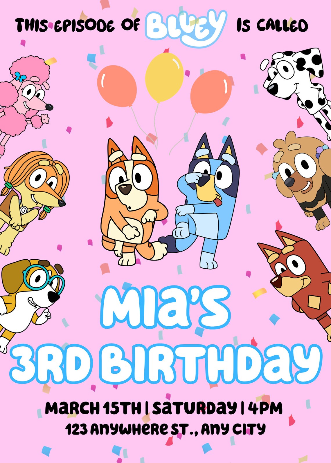 Bluey Birthday Invitation, Girls Birthday Party Invites, Editable Bluey ...