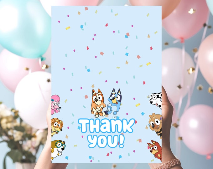 BLUEY THANK YOU Card Bluey Birthday Theme Party Thank You Card Bluey ...