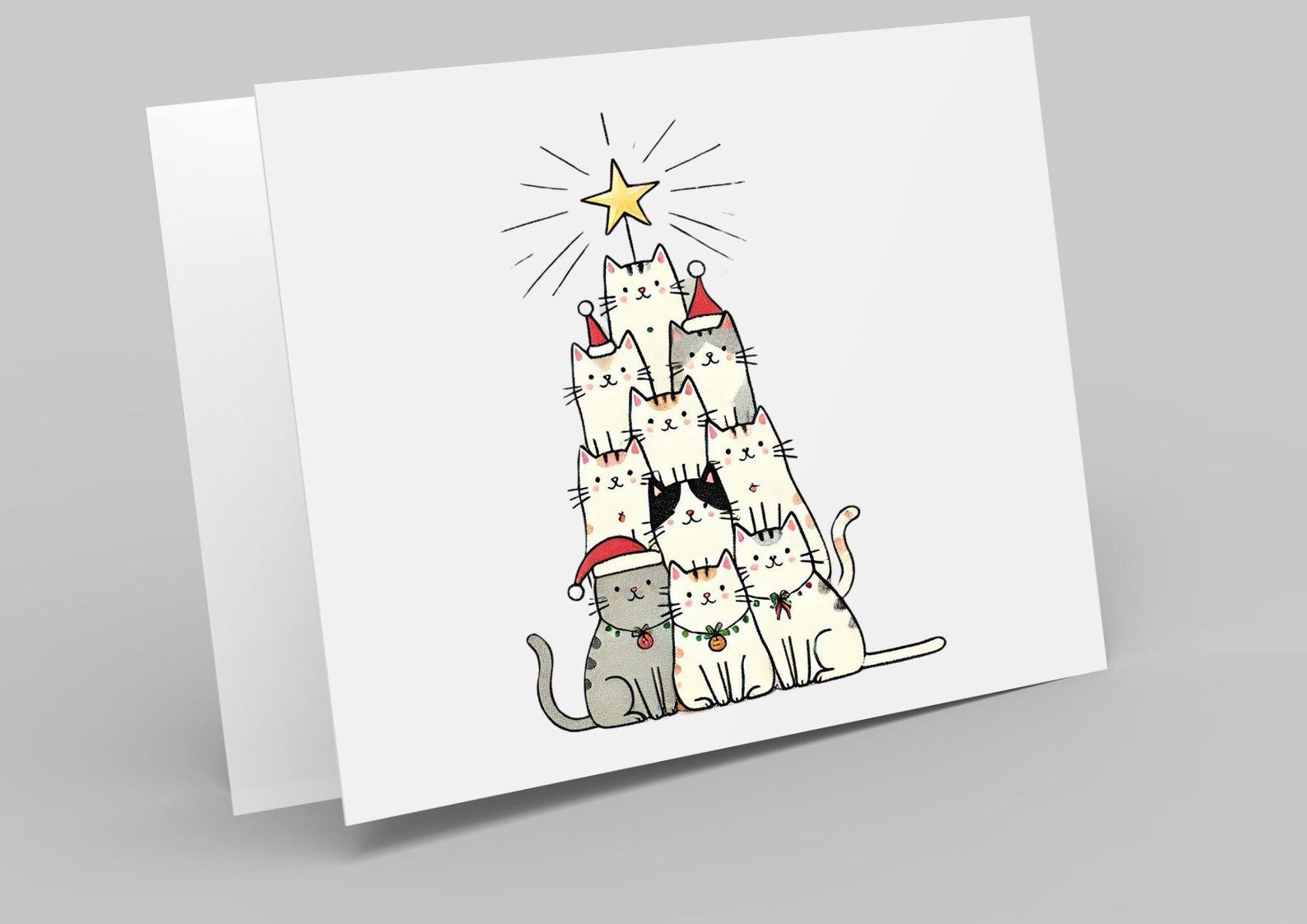 Whimsical Cat Christmas Tree Holiday Card Perfect for Cat Lovers Multiple Pack Sizes Available ...