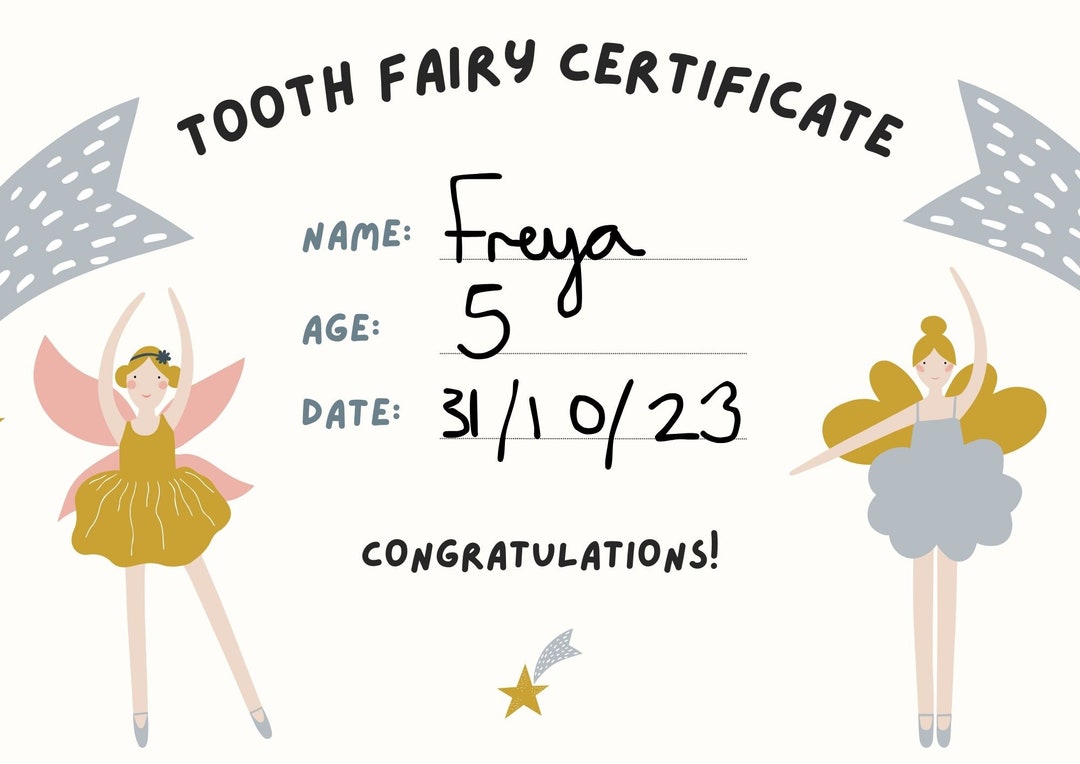 Tooth Fairy Certificate, Certificate From the Tooth Fairy, Tooth Faery ...