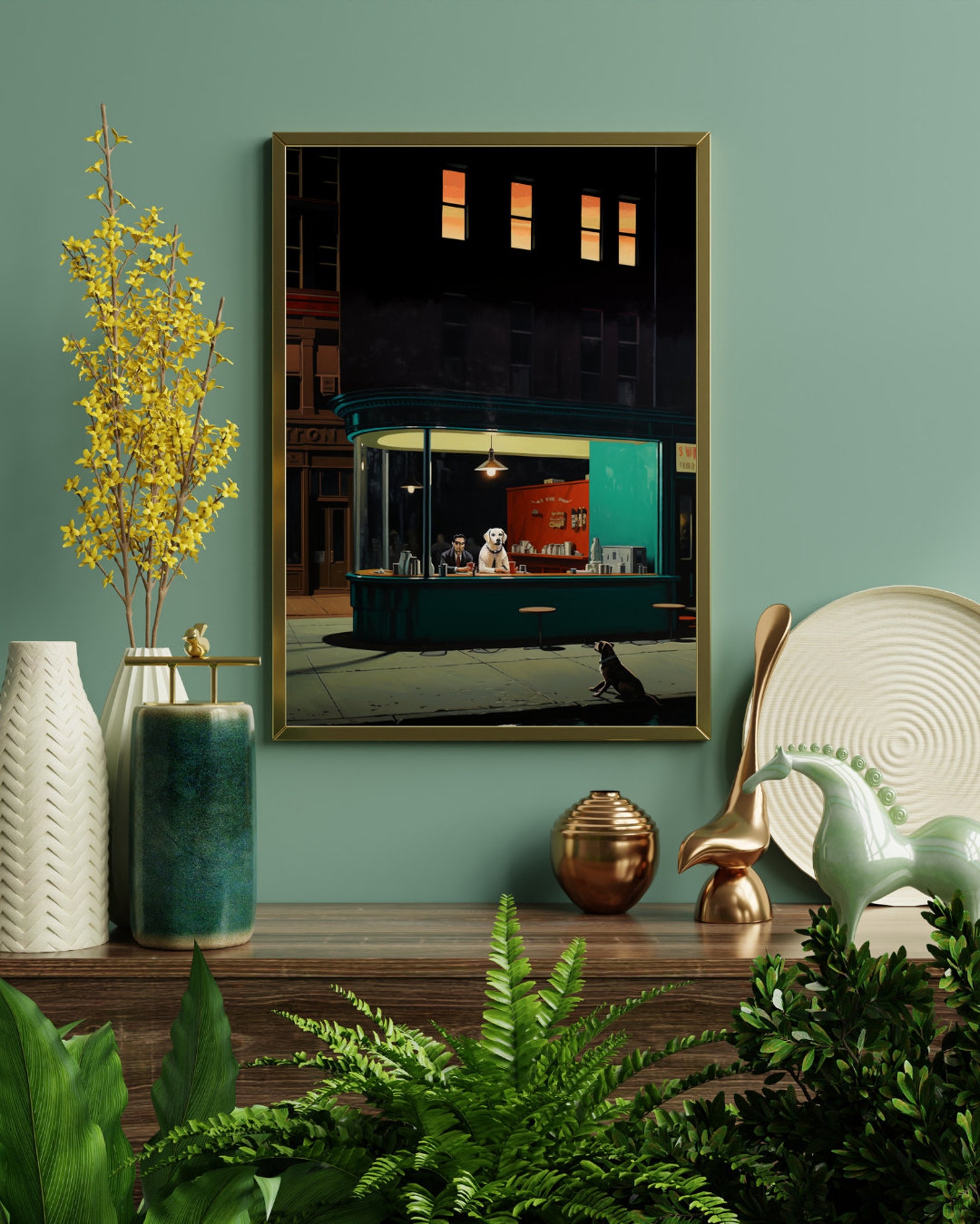 Nighthawks by Edward Hopper- Parody of the Famous Painting With a Dog ...