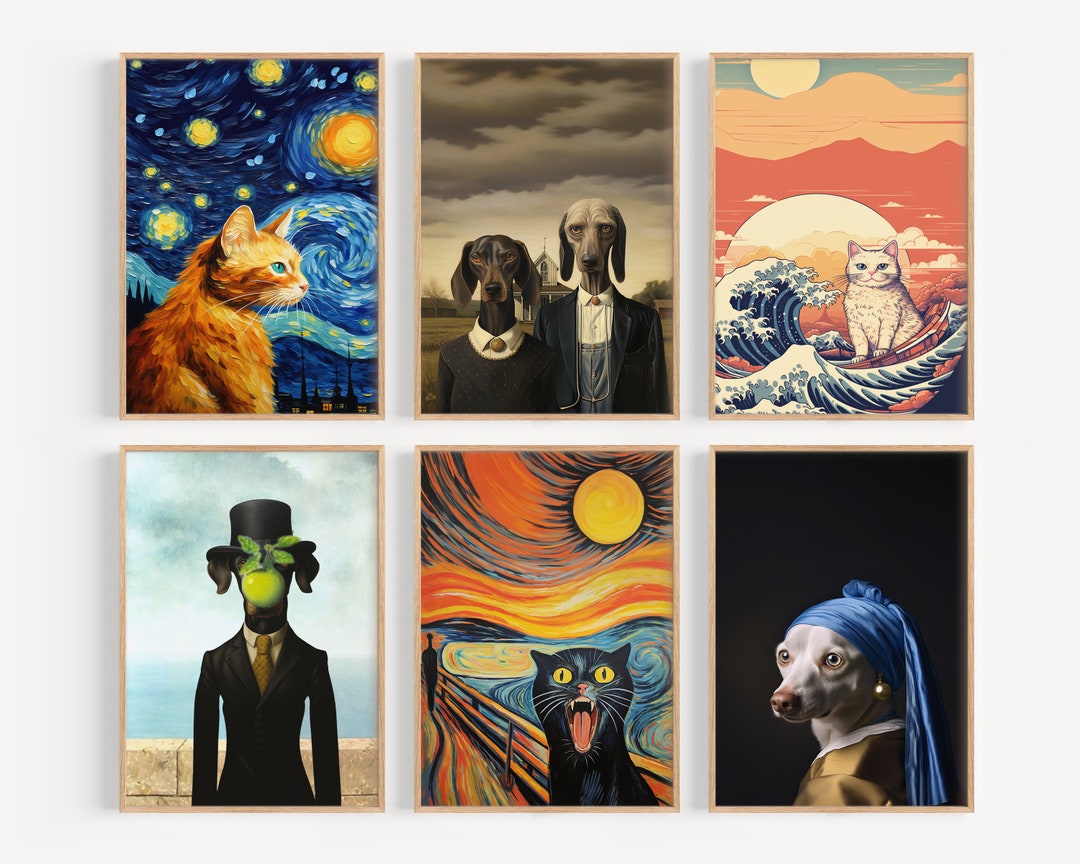 SET of SIX Colourful Prints- Parody of Classic Art Paintings With Dogs ...