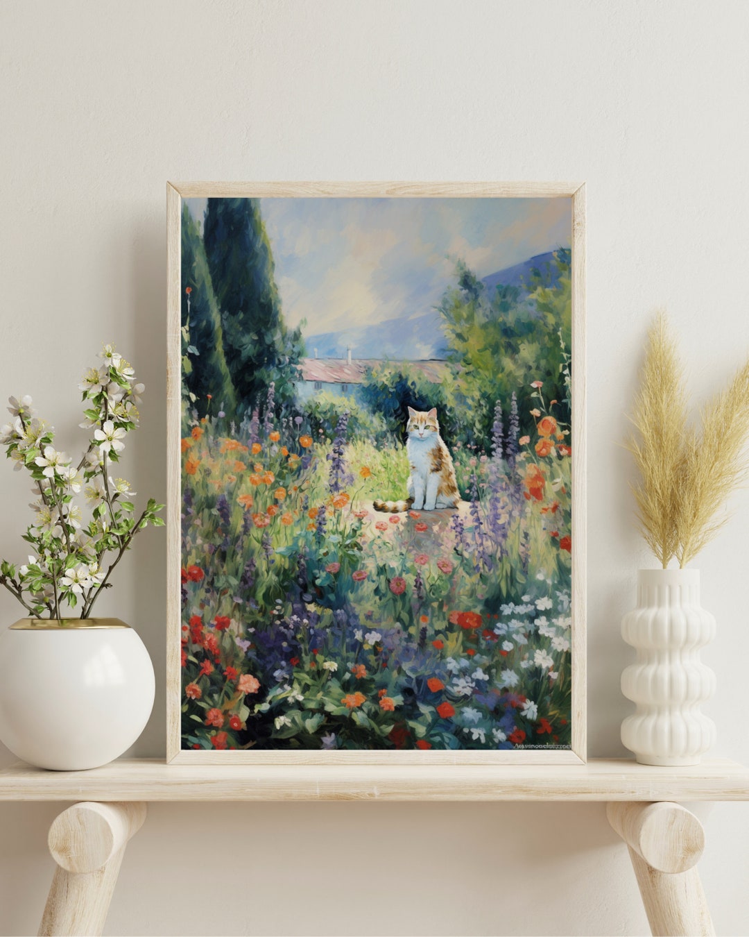 The Artist's Garden Print- Parody of Claude Monet's Painting With Cat ...