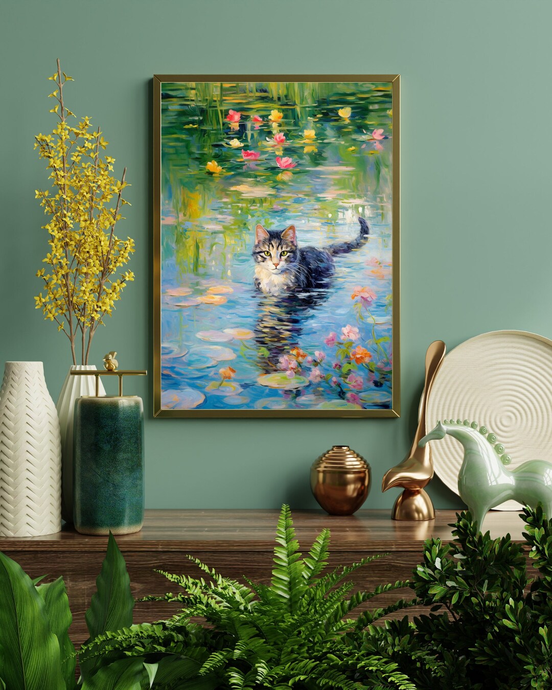The Water Lilies Print- Parody of Claude Monet's Painting With Cat ...