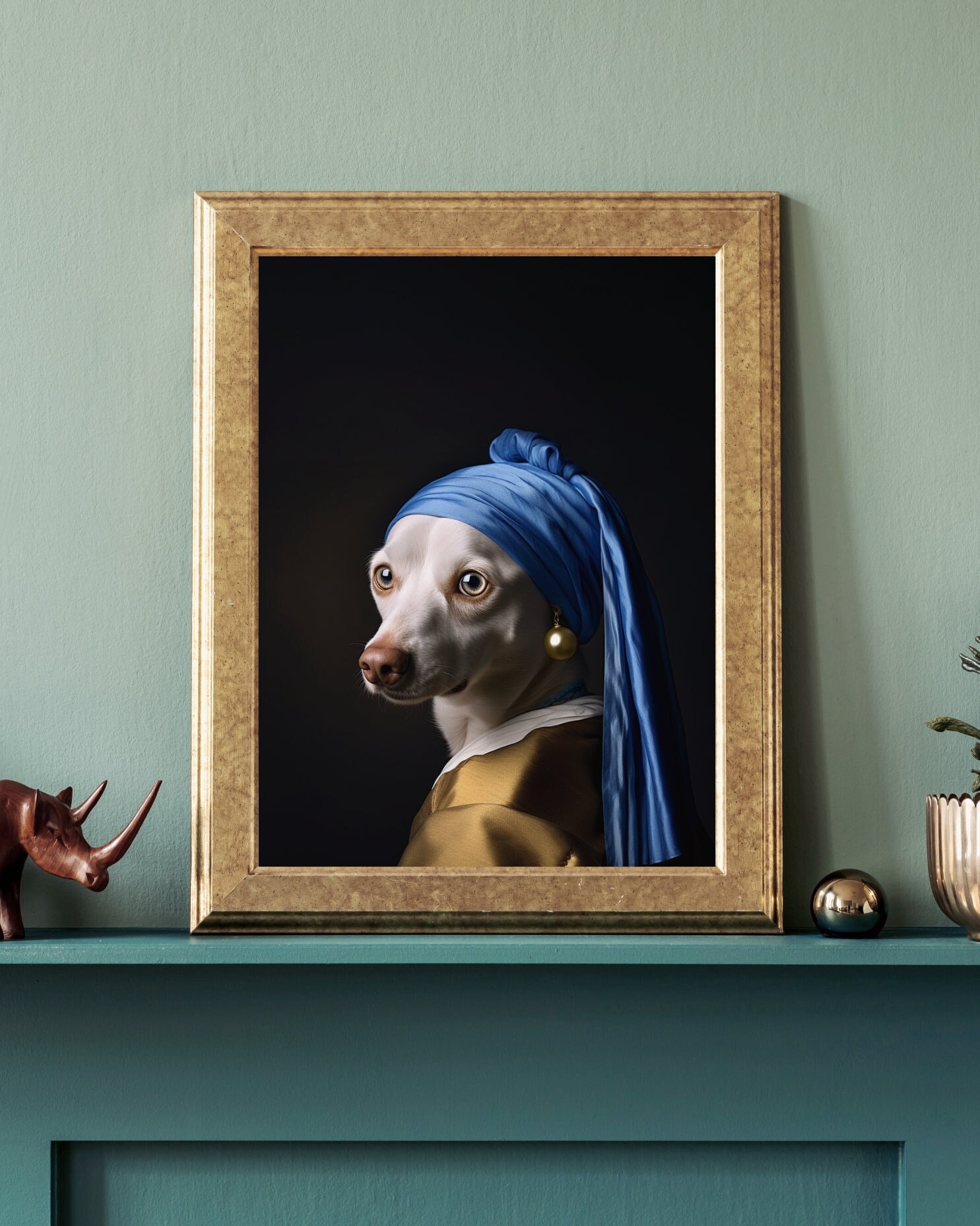 Dog With a Pearl Earring Print- Parody of Johannes Vermeer's Girl With ...