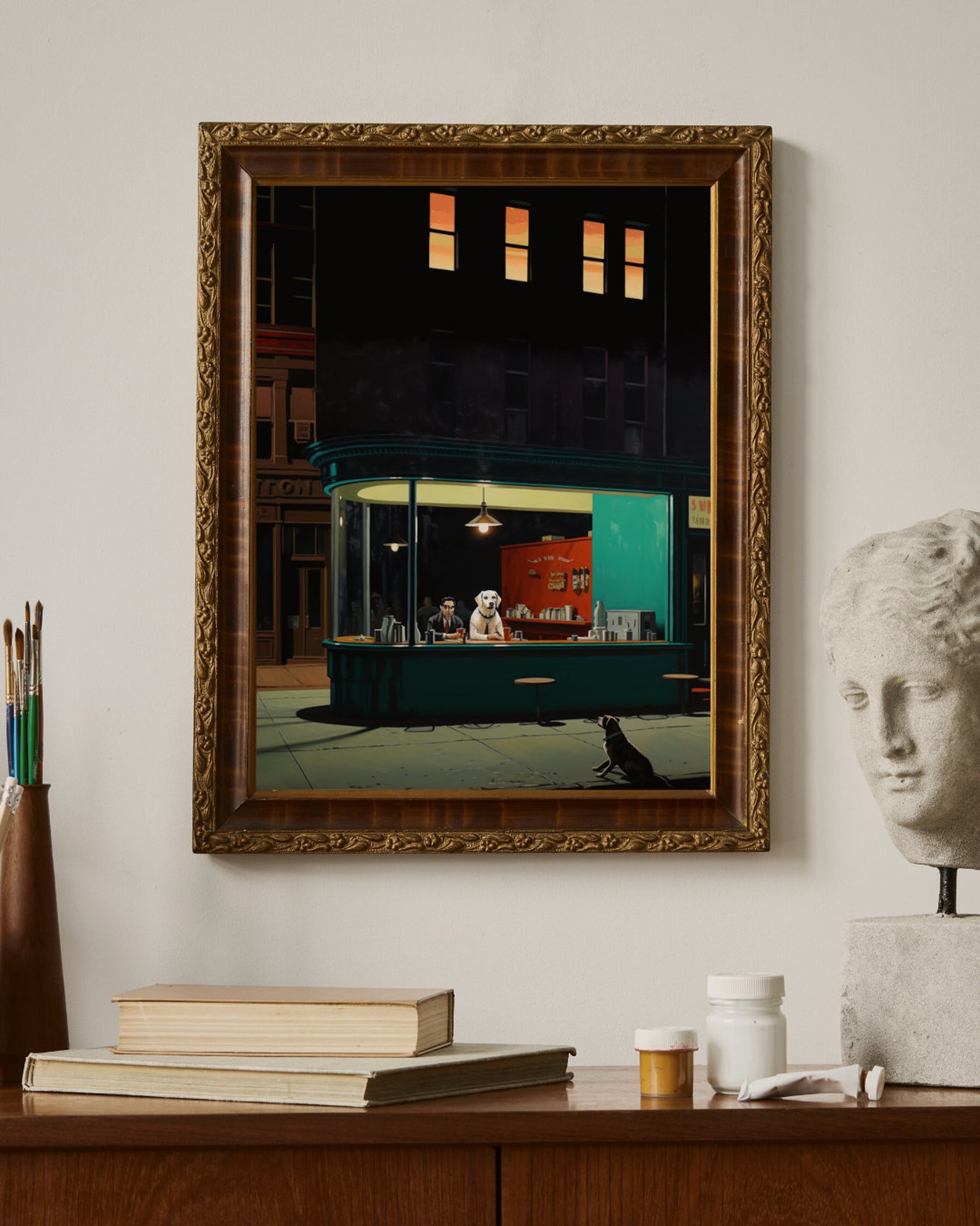 Nighthawks by Edward Hopper- Parody of the Famous Painting With a Dog ...