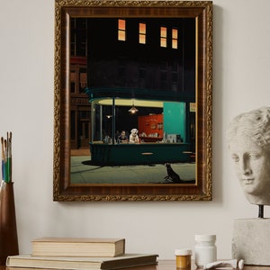 Nighthawks by Edward Hopper- Parody of the Famous Painting With a Dog ...
