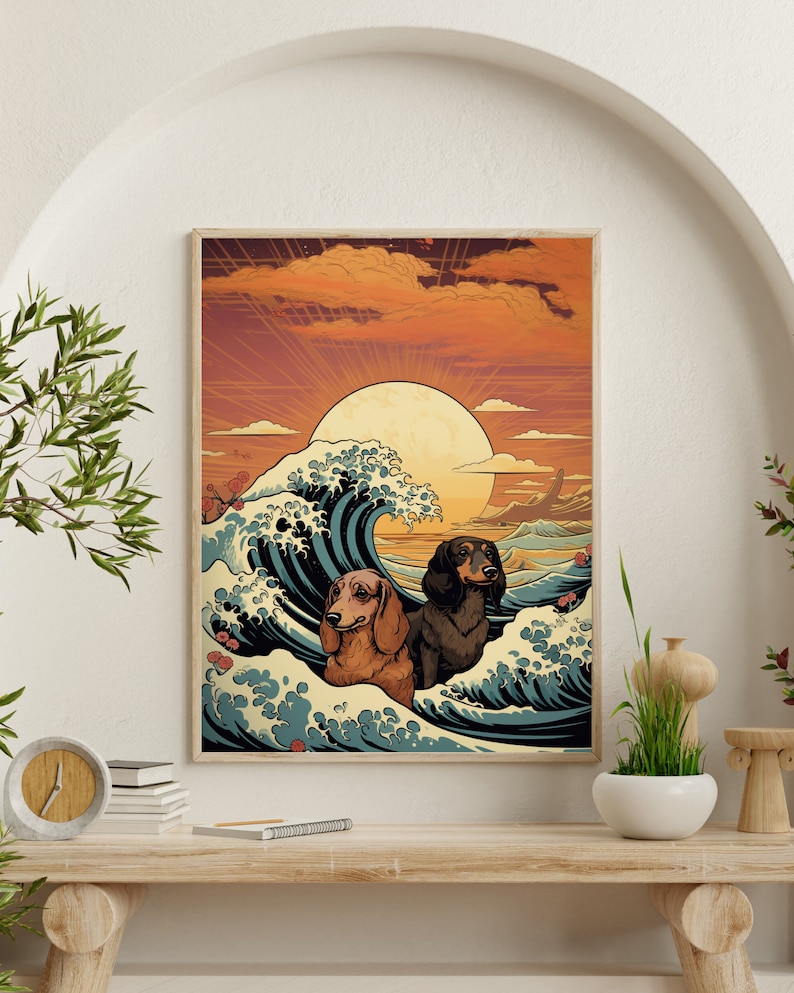 The Great Wave- Parody of Hokusai's Painting With Dogs, Japanese Art ...