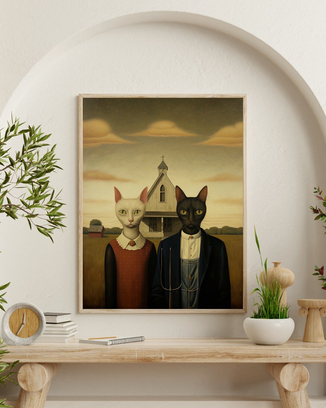 American Gothic Print- Parody of Grant Wood's Painting With Cats, High ...