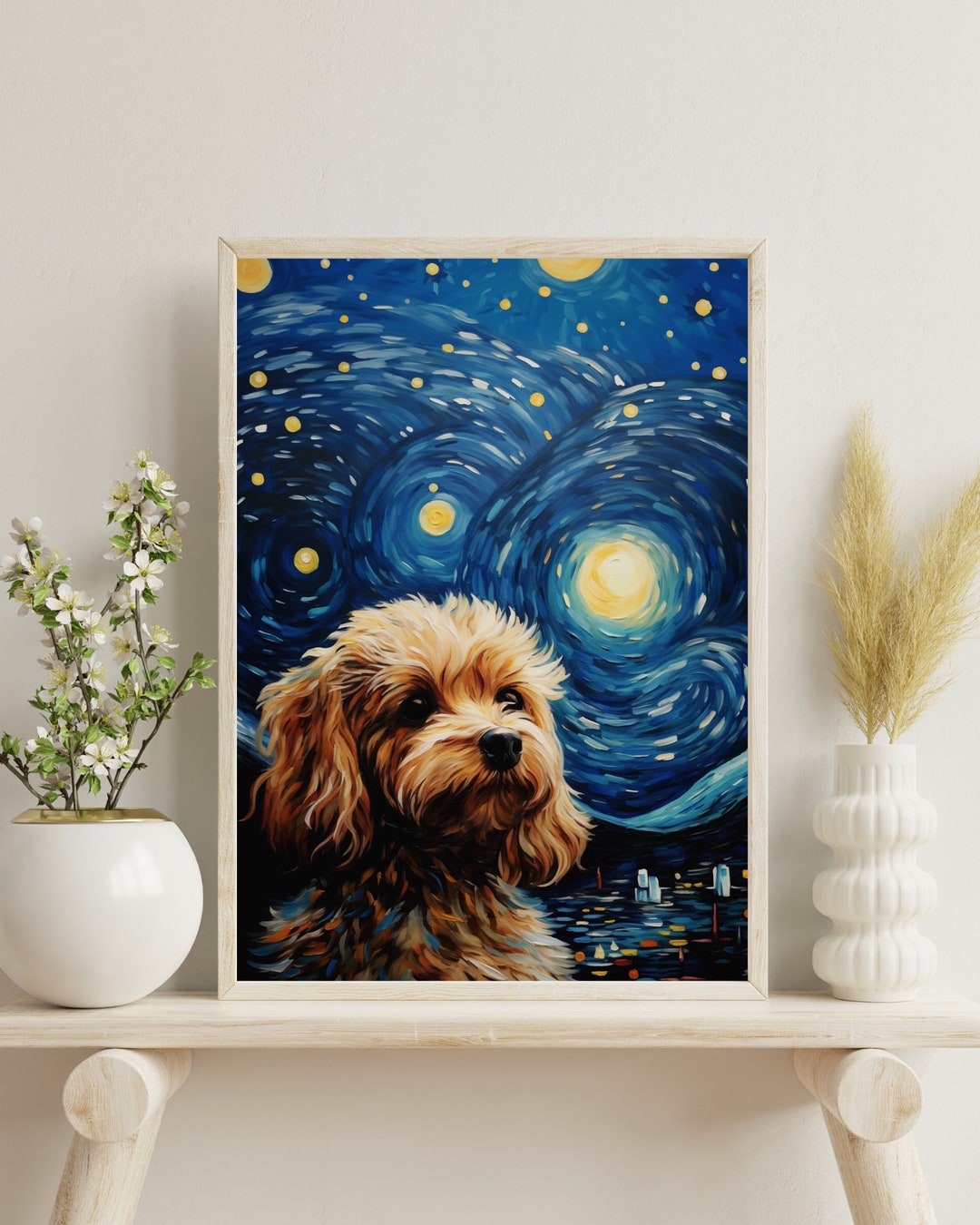 Starry Night Print- Parody of Vincent Van Gogh's Painting With Dog ...