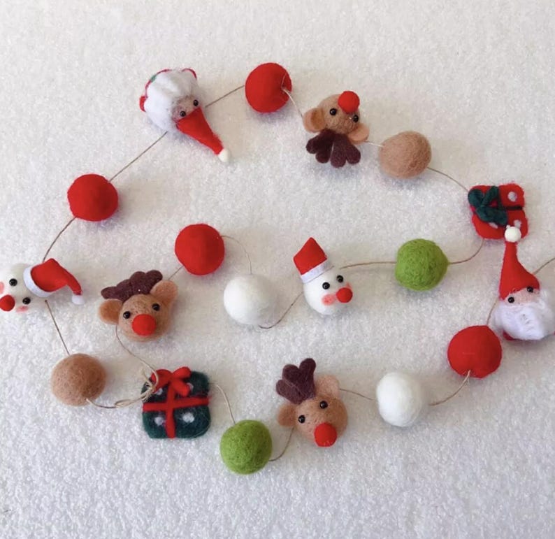 Felt Christmas Garland | Santa, Pine Tree & Ball Holiday Decor - Etsy