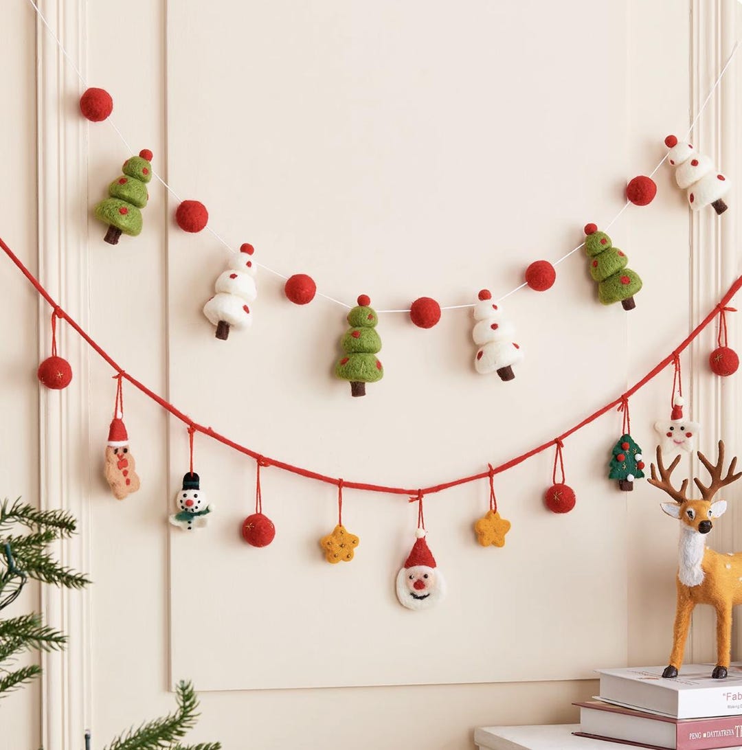 Felt Christmas Garland | Santa, Pine Tree & Ball Holiday Decor - Etsy