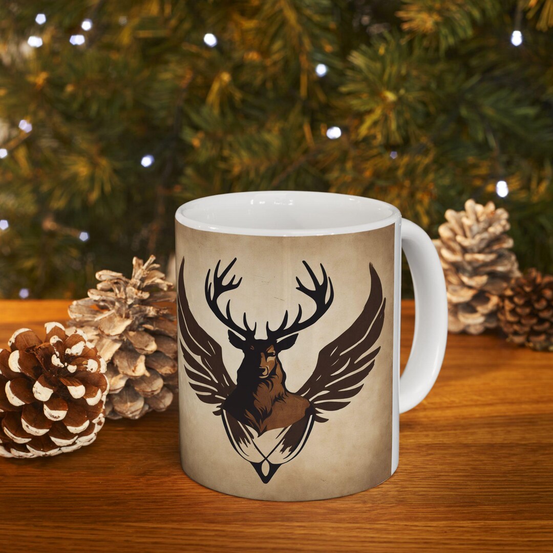 Ceramic Mug, Masculine Deer With Wings, Unique Coffee Cup, Animal Lover ...