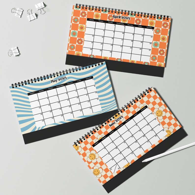 2024 Calendar, Desk Calendar, Retro Themed Calendar, Preppy Stuff ...