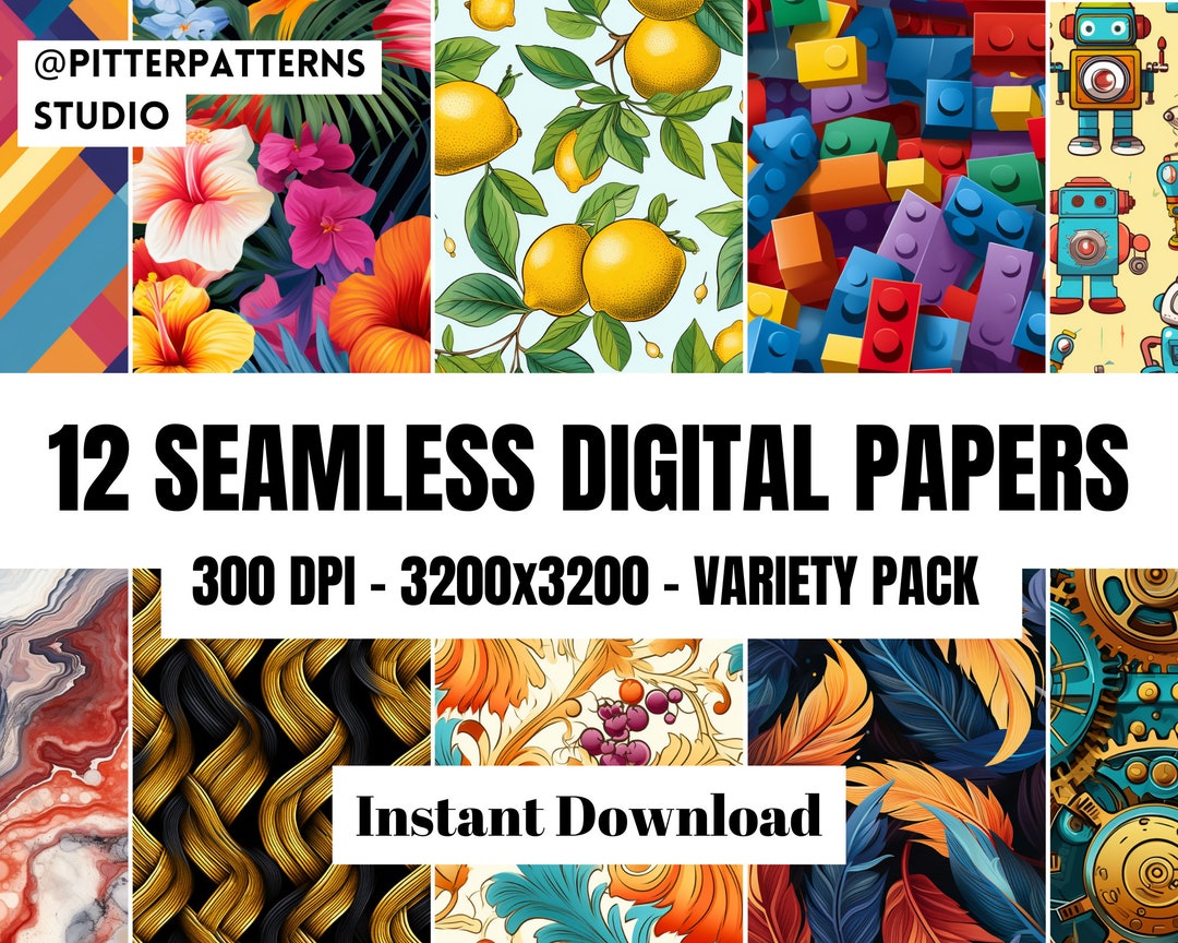 Seamless Patterns 12pc Variety Pack, Florals, Fruits, Galaxies ...