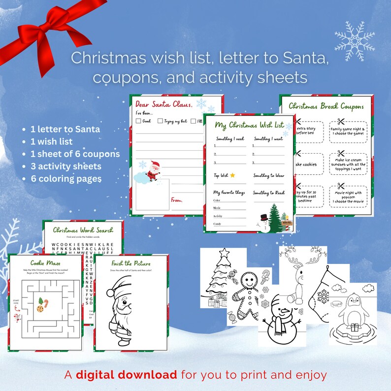Christmas Wish List for Kids, Printable Letter to Santa, Wish List ...